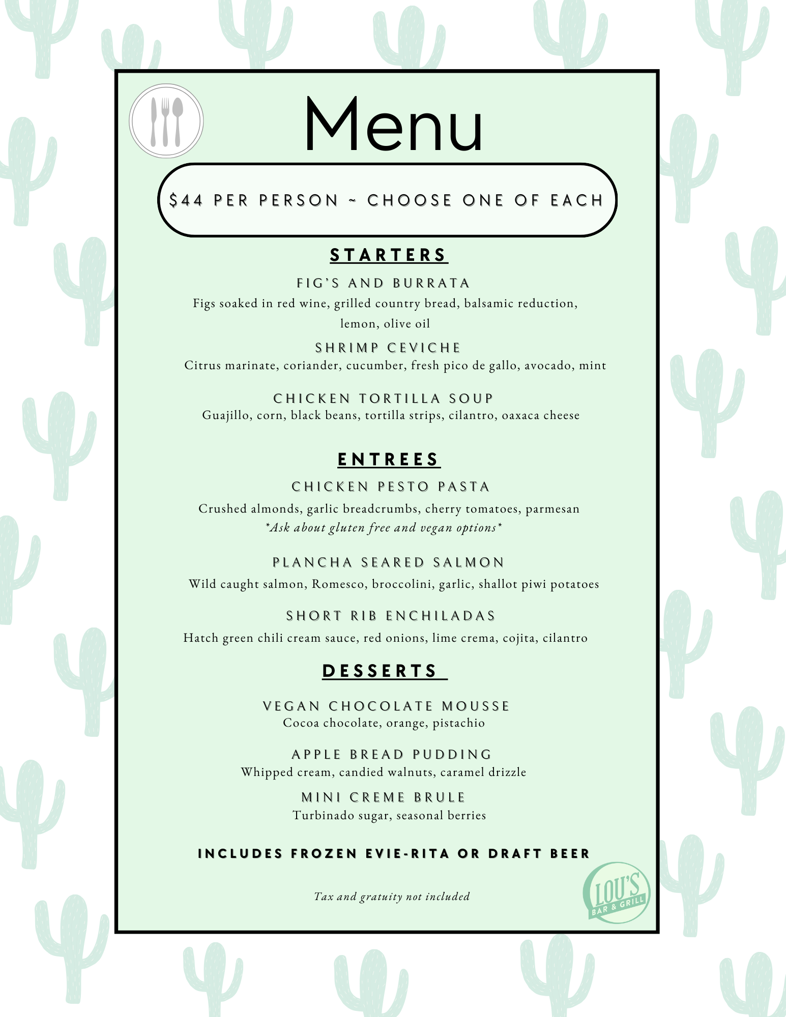 Menus - Lou's Bar & Grill