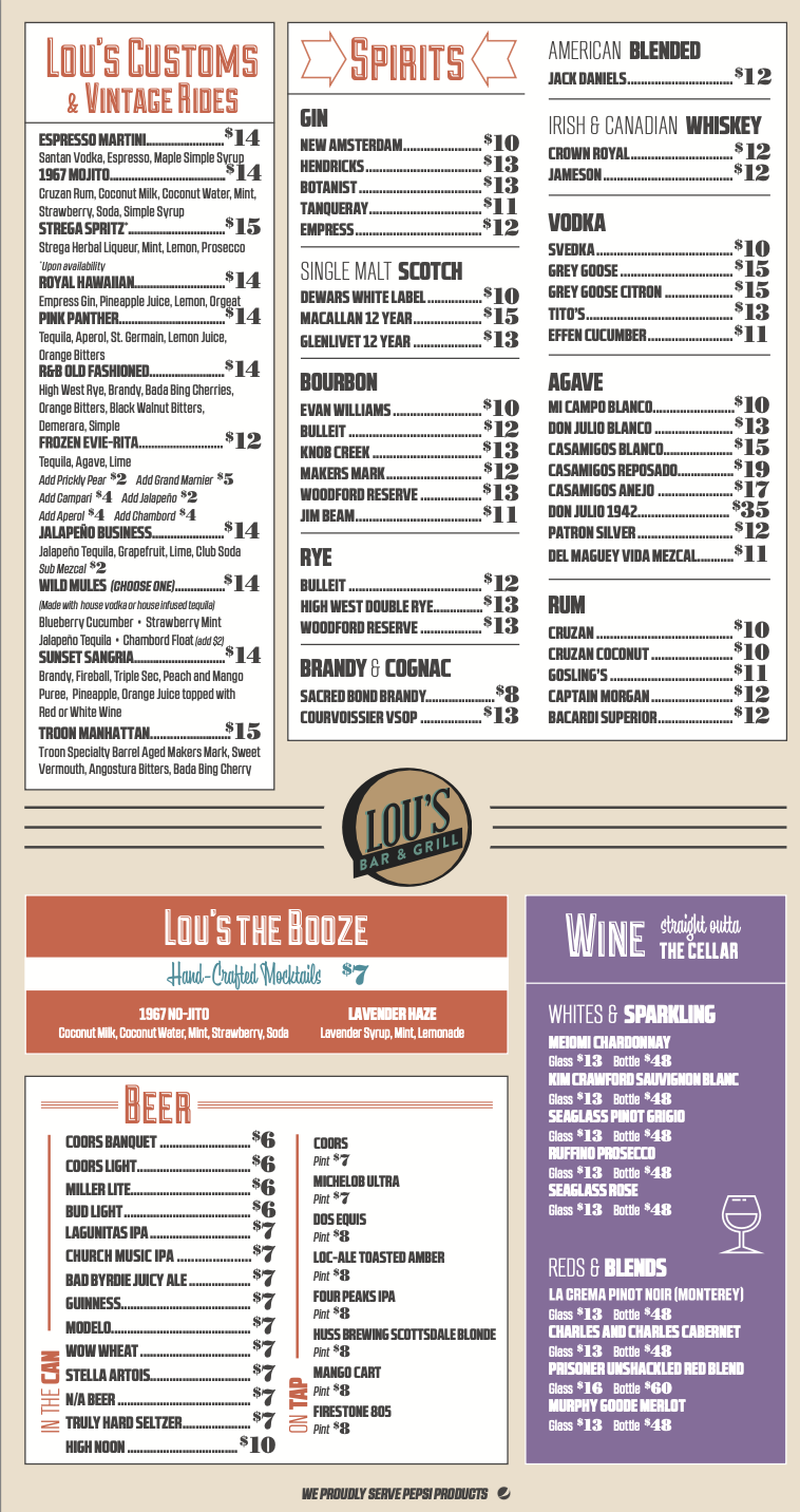 Cocktails Menu - Lou's Bar & Grill