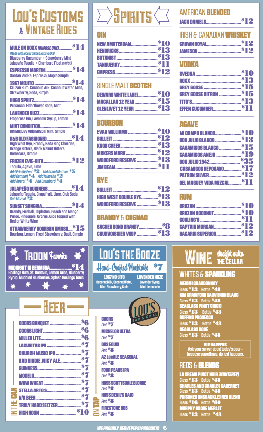 Cocktails Menu - Lou's Bar & Grill